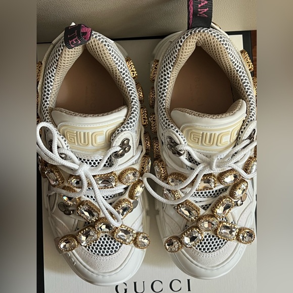 Gucci | Shoes | Gucci Sneaker With Detailed Gold Accent And Rhinestones ...